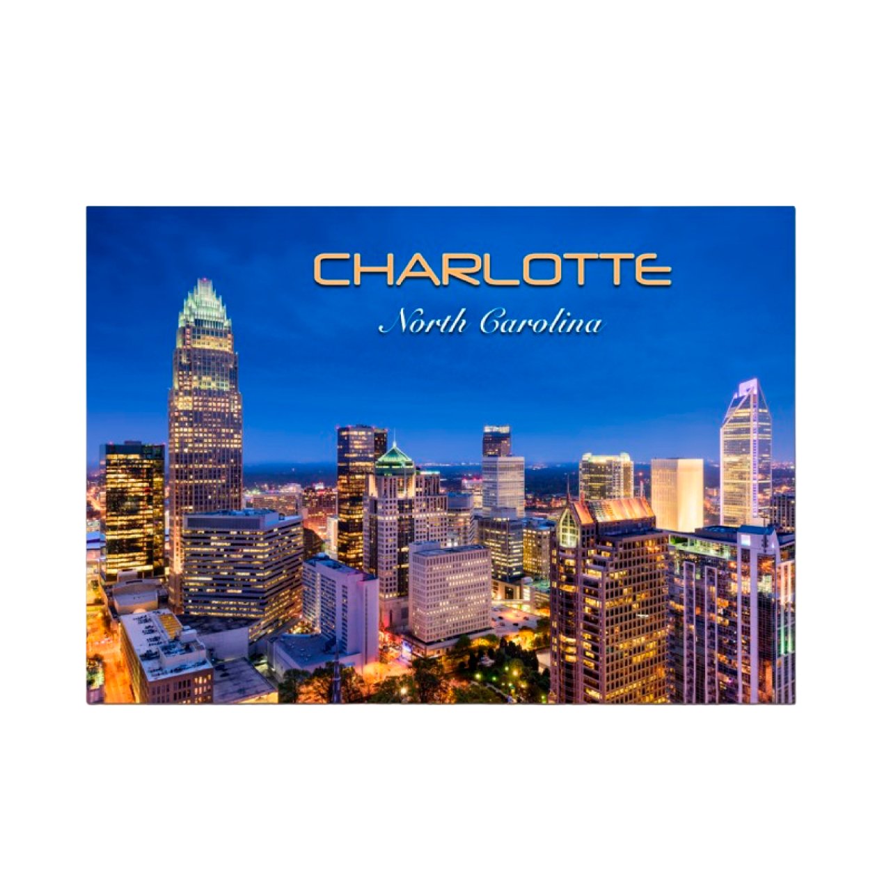 Charlotte Night Skyline Horizontal Souvenir Magnet | Paper Skyscraper
